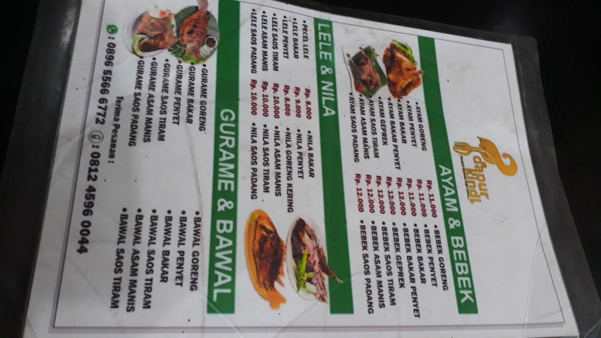 Menu at Seafood & Ayam bakar Dapur Kindi restaurant, East Jakarta