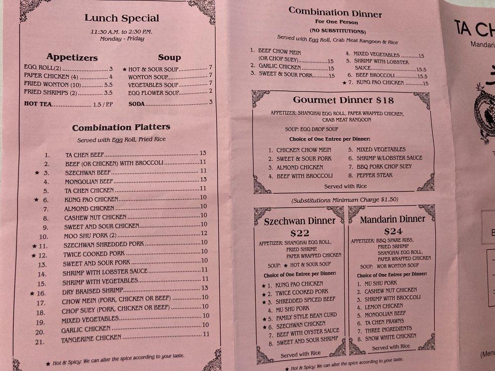 Menu at Ta Chen Chinese Restaurant, Garden Grove, Chapman Ave