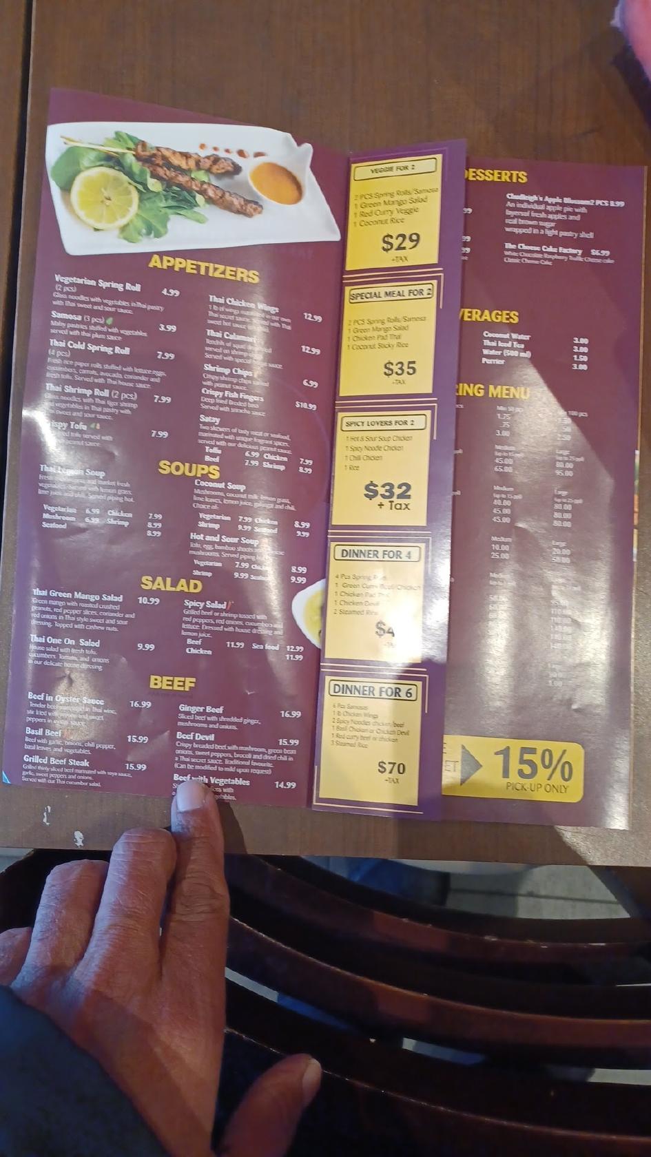 Menu at Thai One On restaurant, Pickering, 570 Kingston Rd