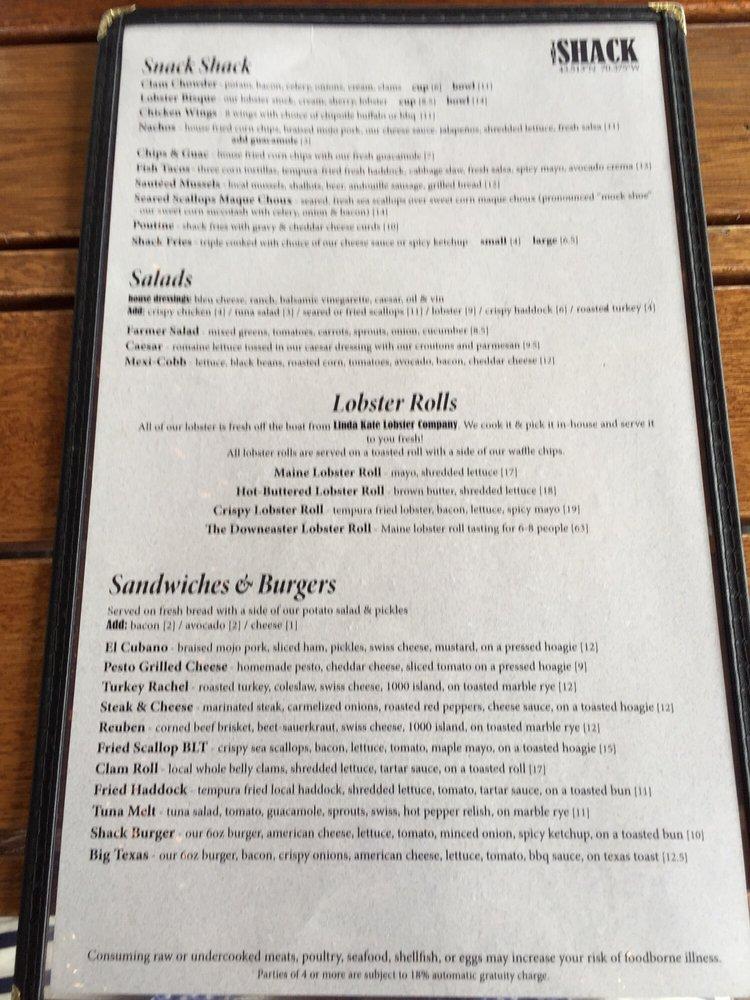 Menu at The Shack restaurant, Old Orchard Beach