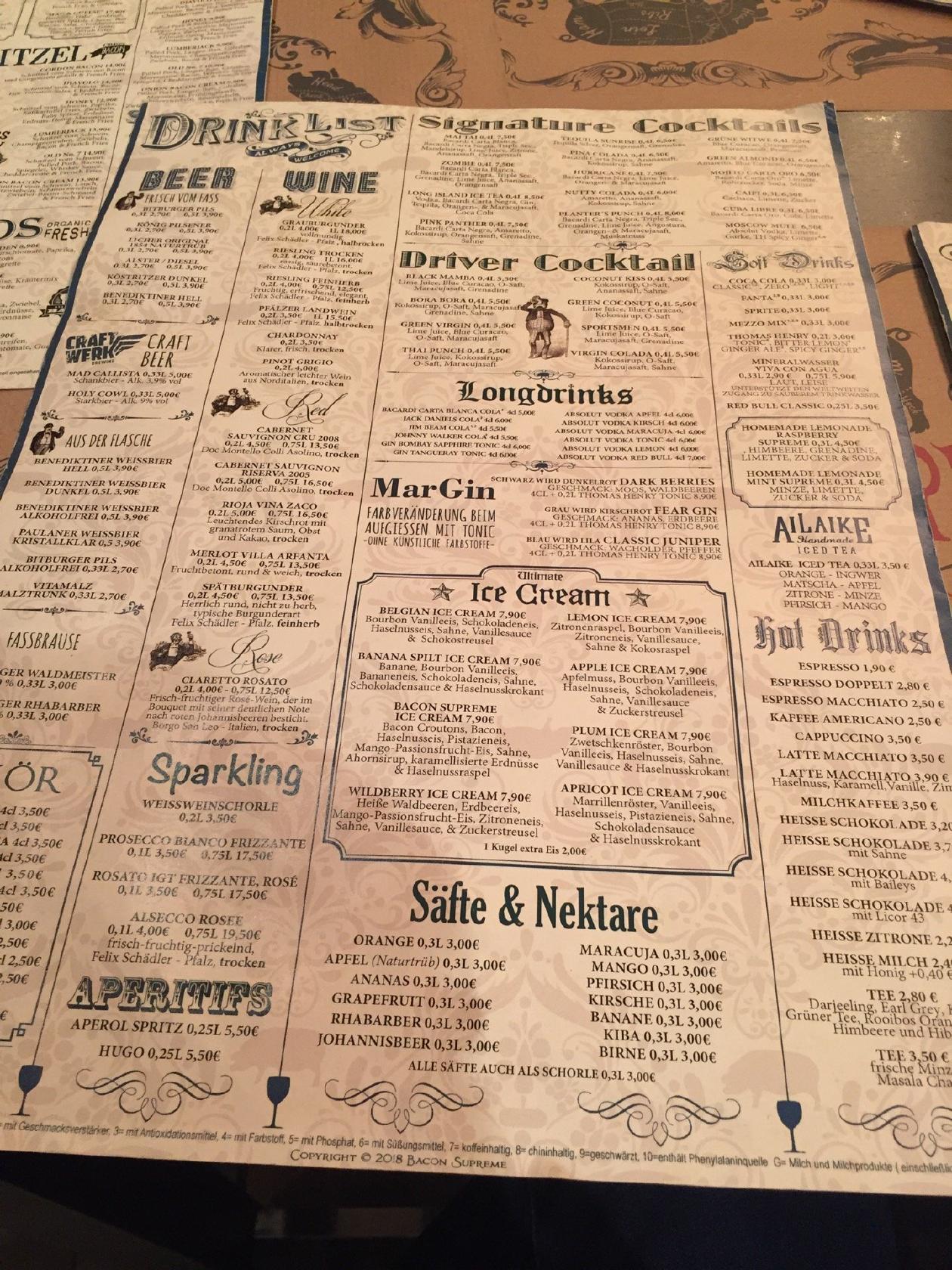 Menu at Bacon Supreme BBQ, Göttingen