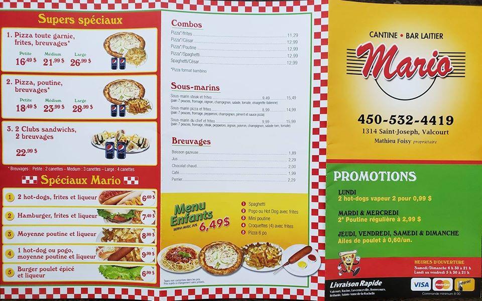Menu at Cantine Chez Mario restaurant, Valcourt