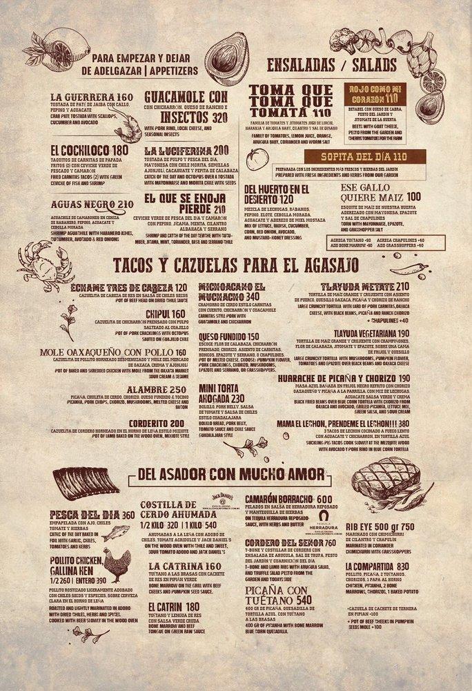 Menu at Metate Cabo restaurant, Cabo San Lucas