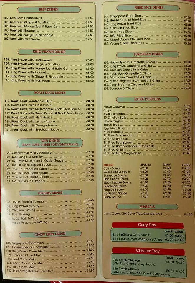 Menu at New World Chinese Takeaway restaurant, Dublin