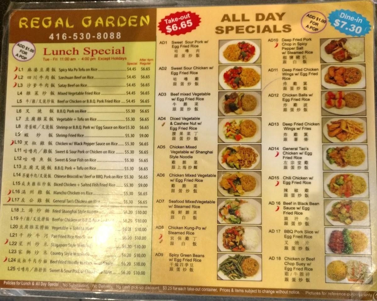 Menu at Regal Garden Chinese Restaurant, Toronto, 643 Bloor St W