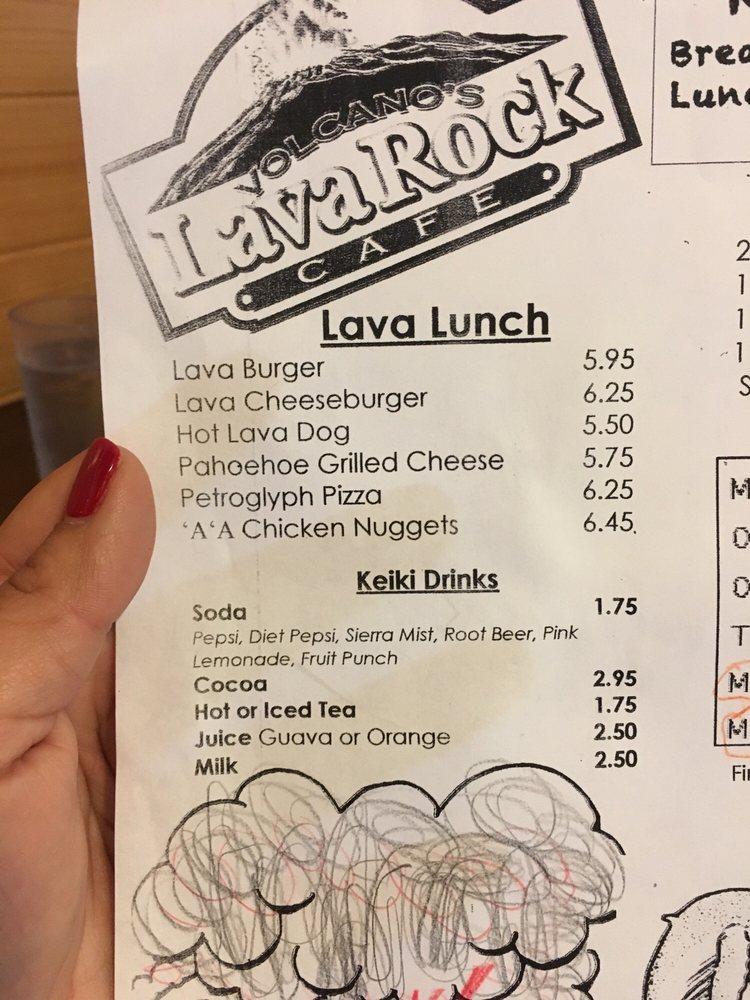 Menu at Volcano's Lava Rock Cafe, Volcano