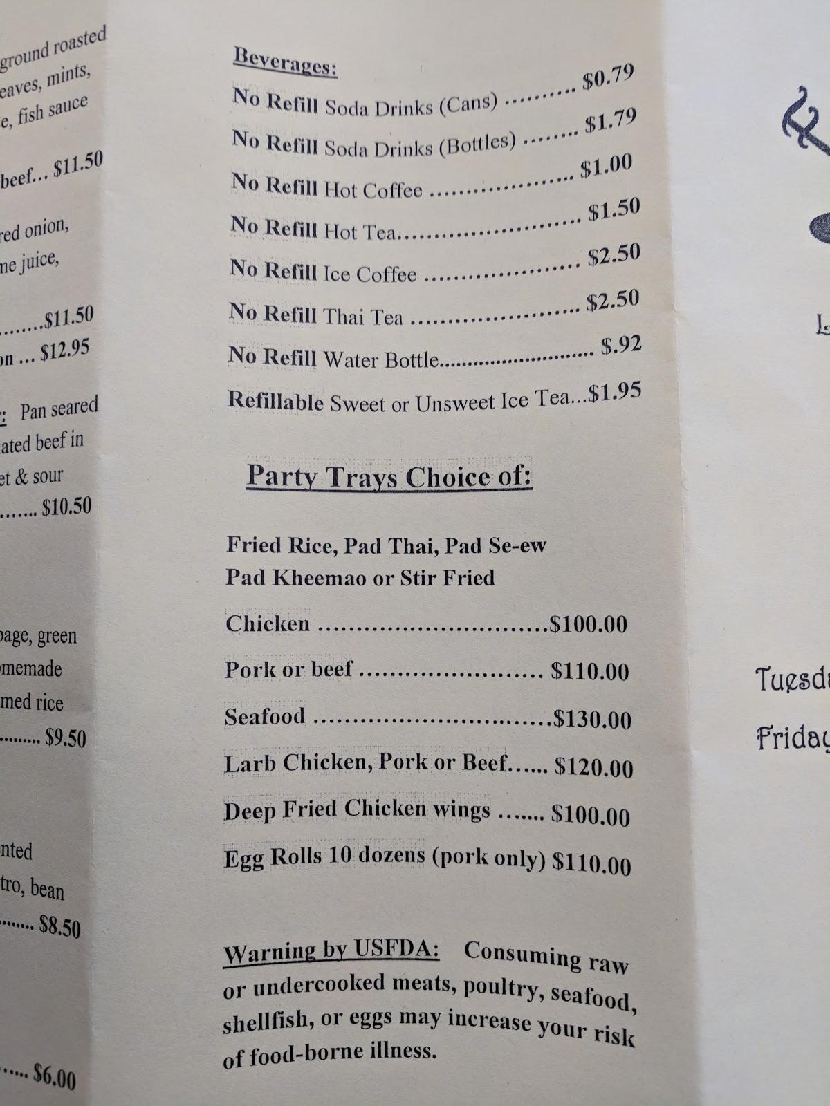 Menu at Four J's (Lao/Thai Dine-In From Togo Boxes or Takeout ...