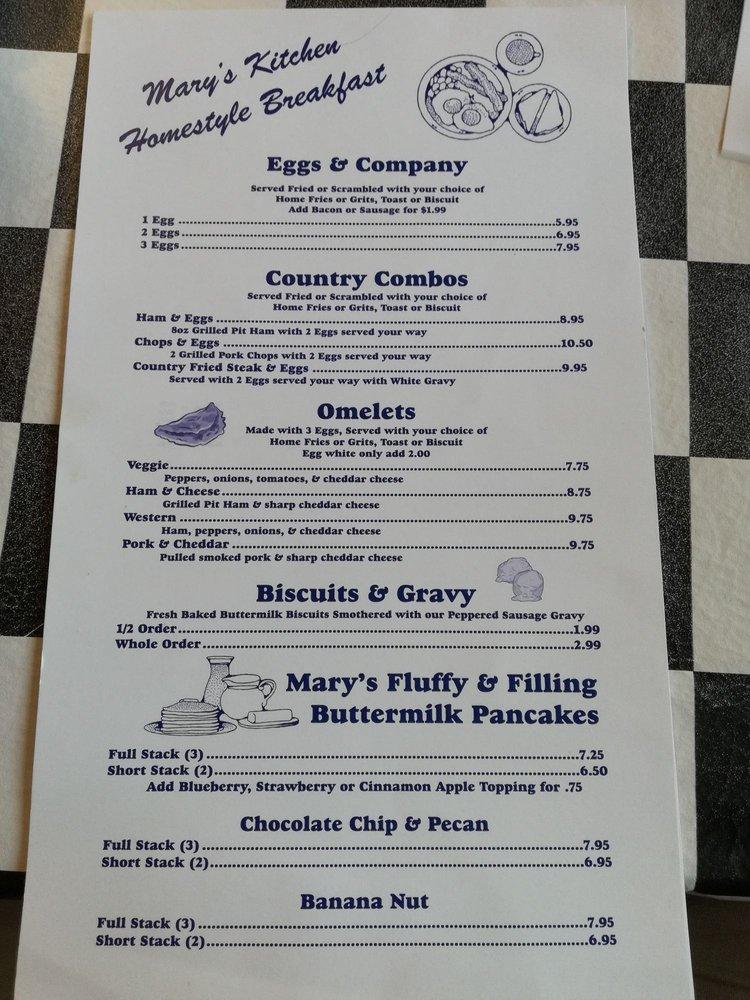 Menu at Mary's Kitchen BBQ, Destin, US-98