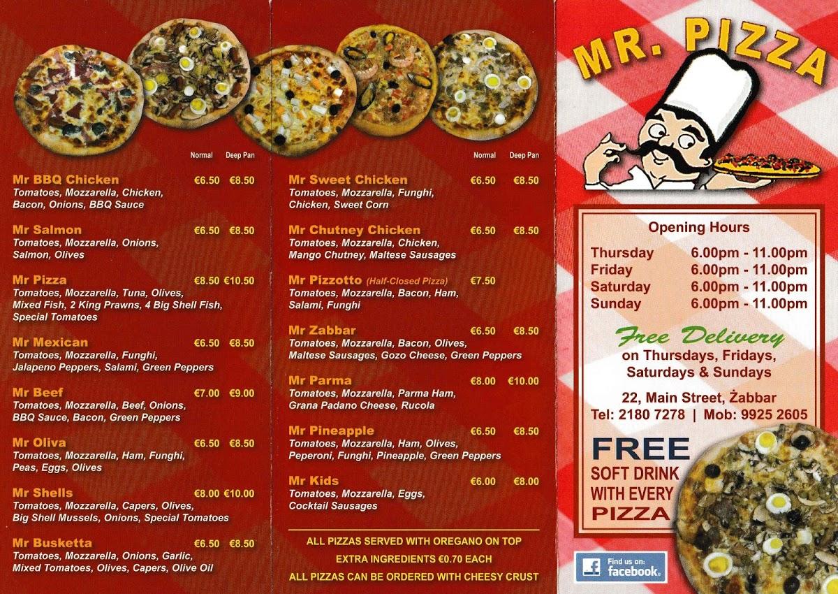 Menu at Mr. Pizza pizzeria, Ħaż-Żabbar