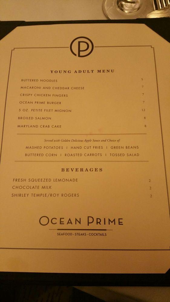 Menu at Ocean Prime steakhouse, Dallas
