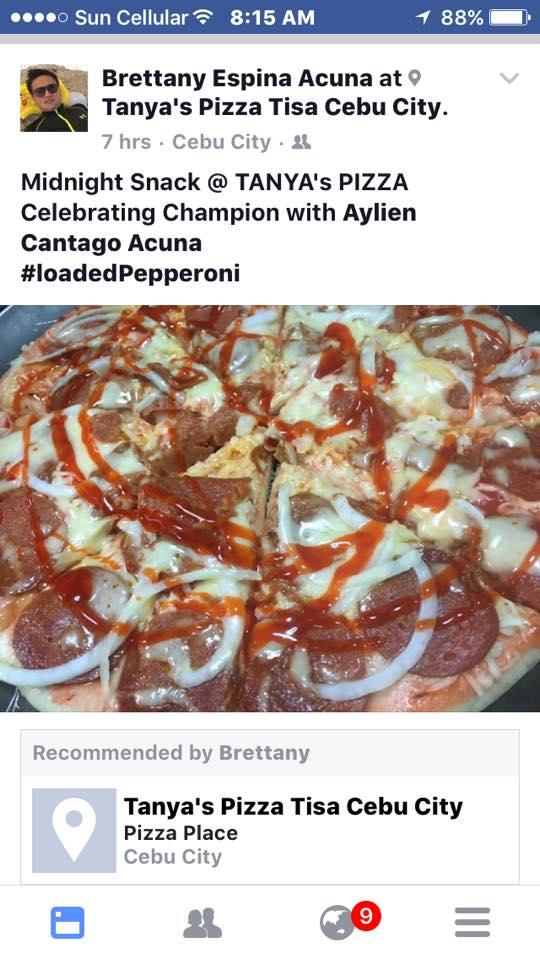 Menu at Tanya's Pizza sa tisa restaurant, Cebu City