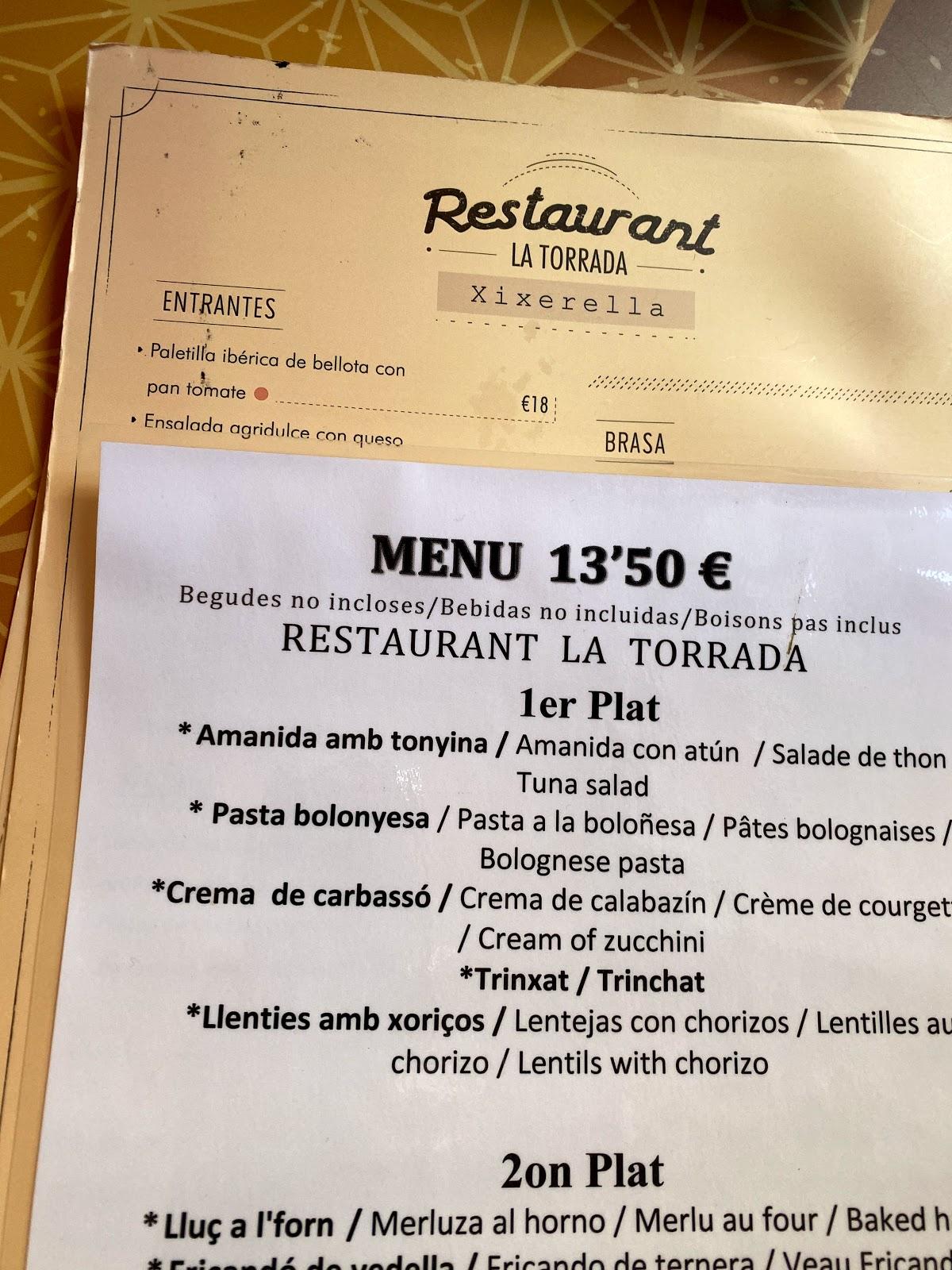 Menu at BAR RESTAURANT LA TORRADA, Xixerella