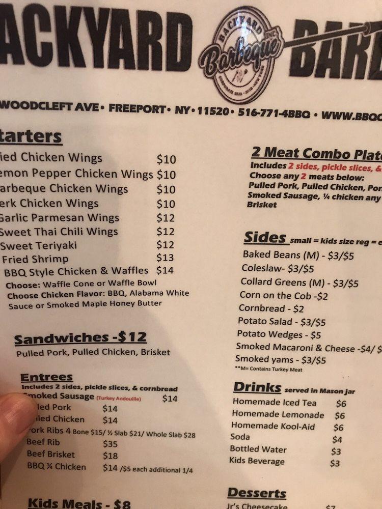 Menu at Backyard Barbeque, Freeport