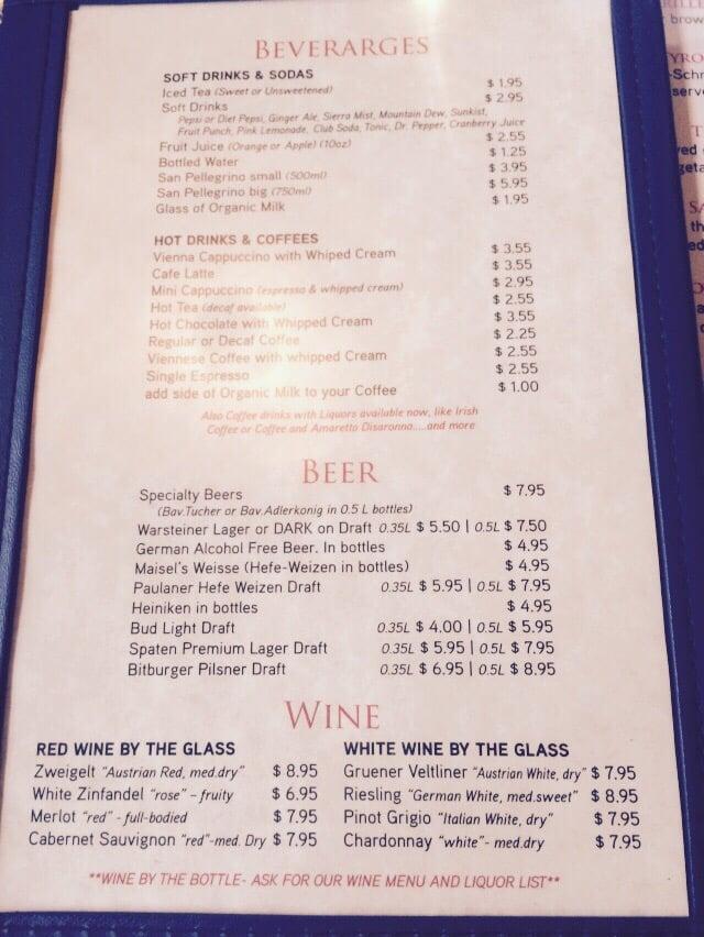 Menu at Cafe Old Vienna, Myrtle Beach, N Kings Hwy