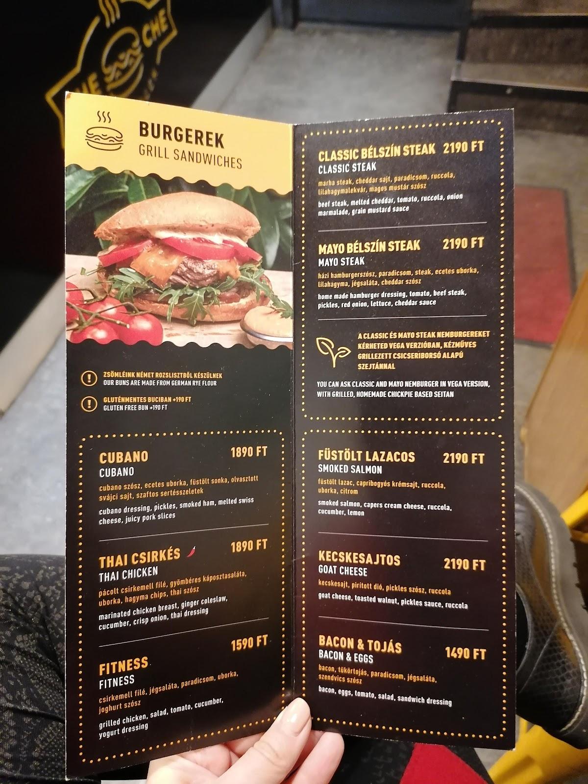 Menu at CheChe Bistrocafe, Budapest