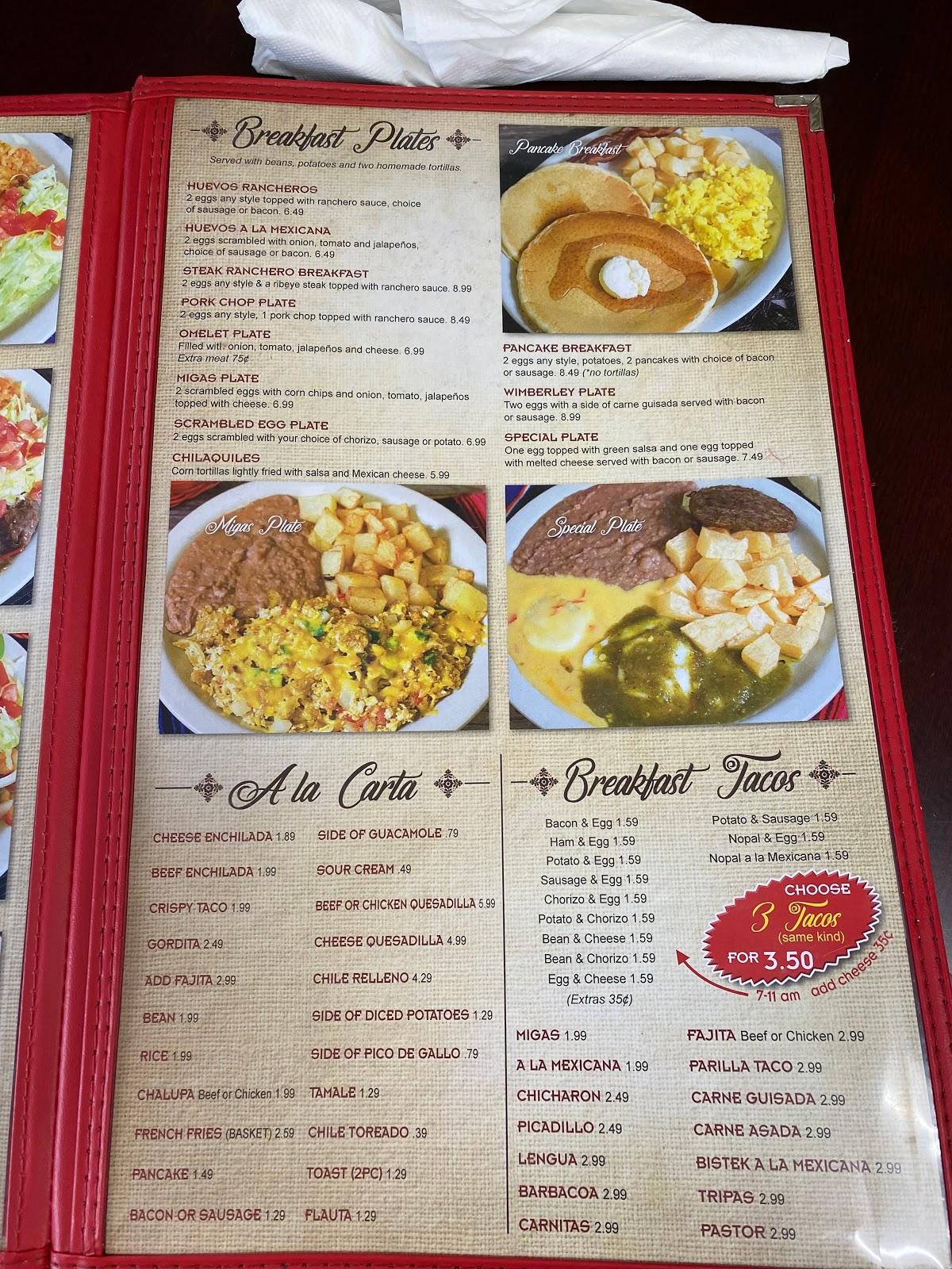 Menu at Durango Restaurant, Wimberley