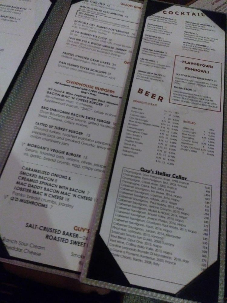 Menu at Guy Fieri's Chophouse steakhouse, Atlantic City, Pacific Ave