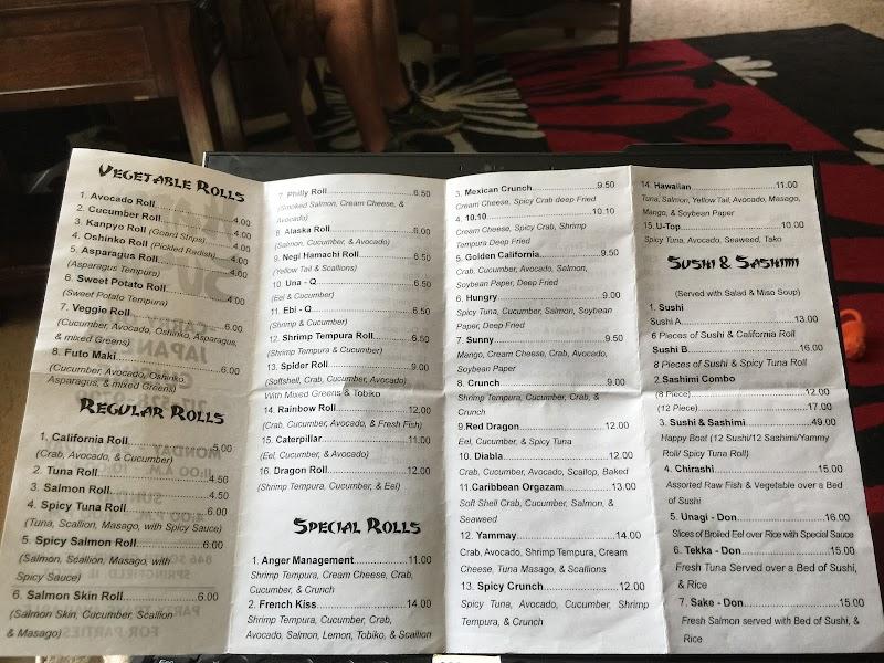 Menu at Happy Sushi restaurant, Springfield