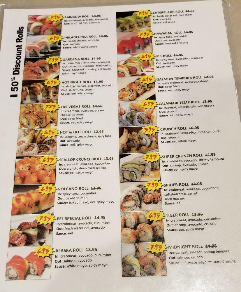 Menu at Kiraku restaurant, Gardena