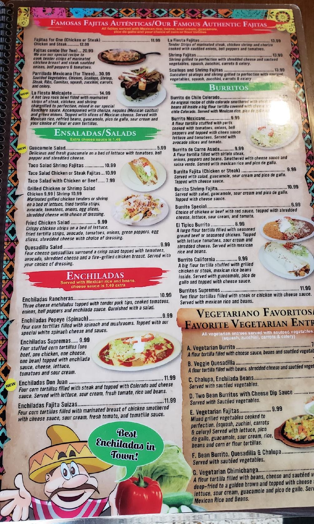 Menu at La Fiesta Mexican Restaurant, Rocky Top
