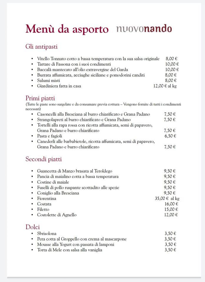 Menu da Nuovo Nando ristorante, Brescia