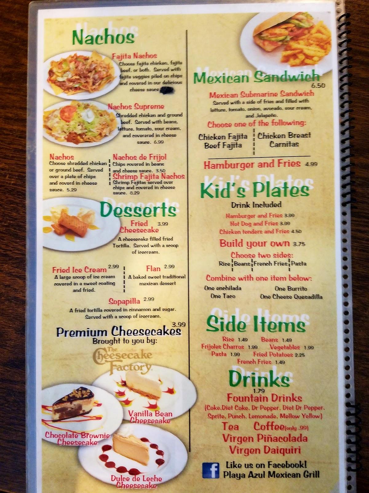 Menu at Playa Azul Mexican Grill restaurant, Conway