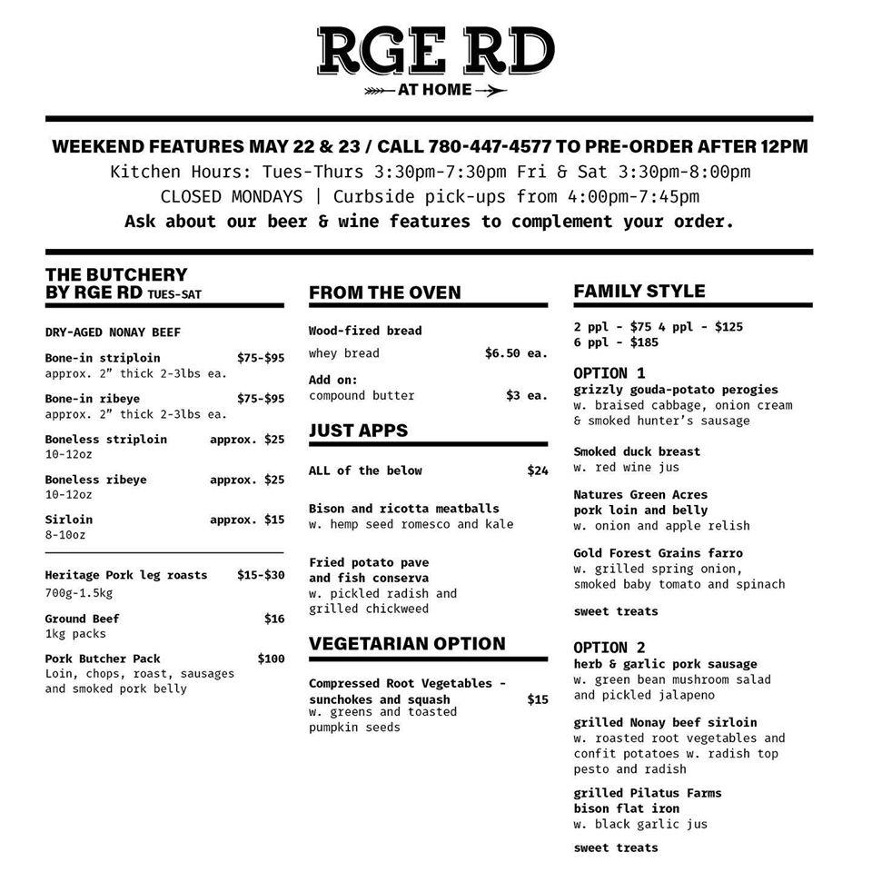 Menu at Rge Rd restaurant, Edmonton
