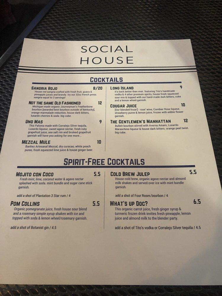 Menu at Social House Kitchen and Bar, Grand Rapids