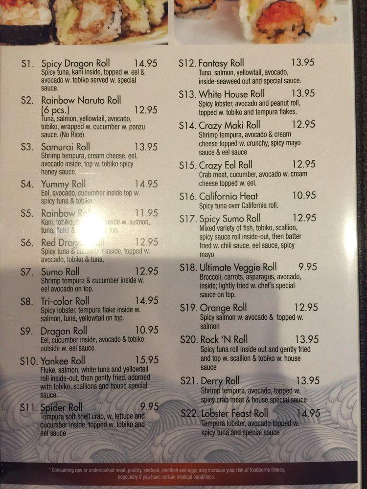 Menu at Sumo Sushi restaurant, Derry
