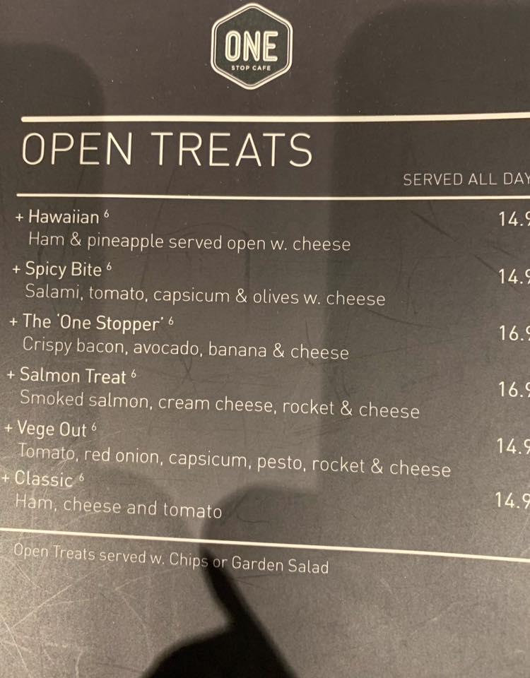 Menu at One Stop Cafe, Cleveland