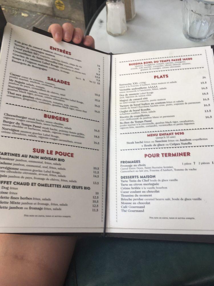 Menu au Au Temps Passé restaurant, Paris, 108 Rue d'Alésia
