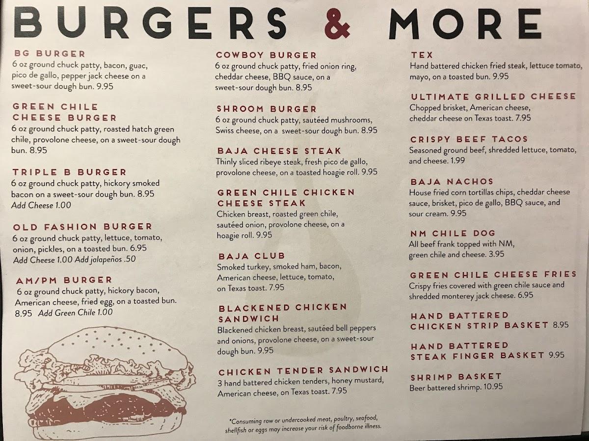Menu at BG's Burgers & More restaurant, Hobbs