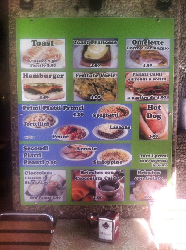 Menu at Bar Zar, Sanremo