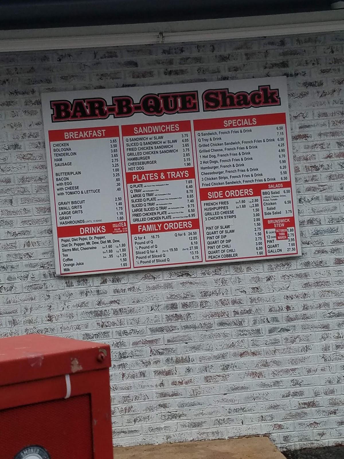 Menu at Barbecue Shack, Thomasville
