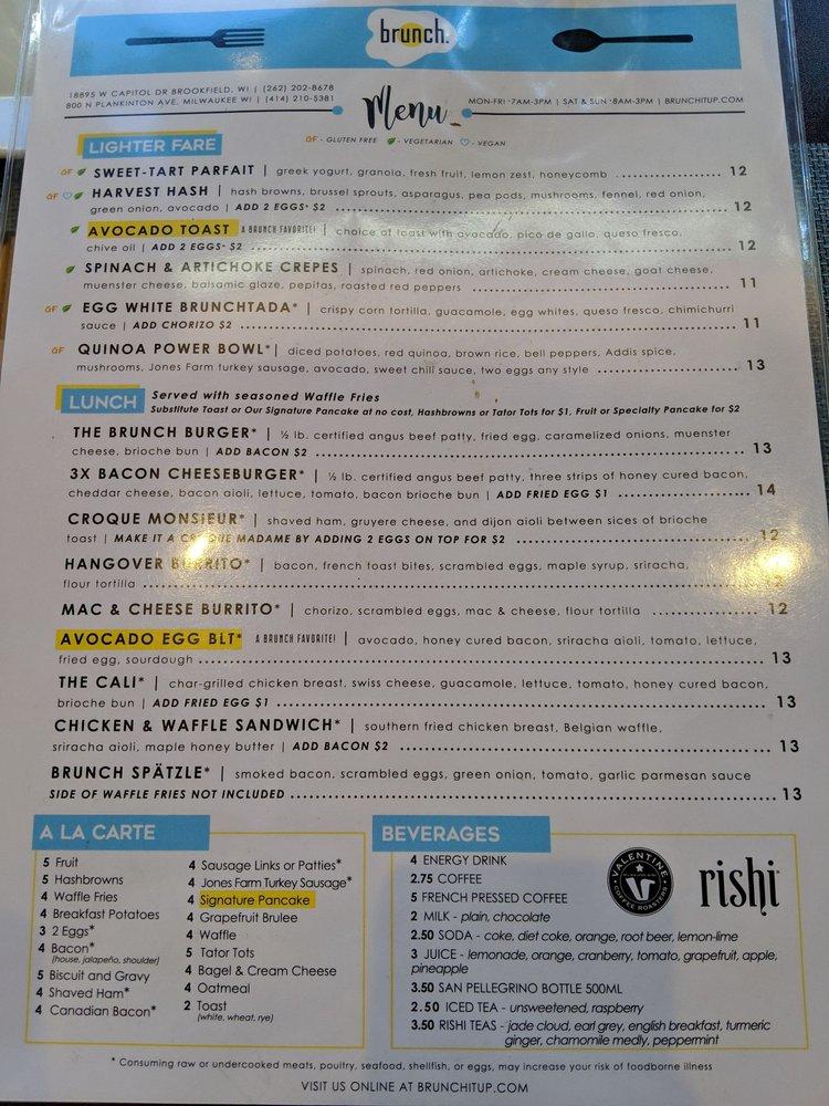 Menu at Brunch It Up restaurant, Brookfield