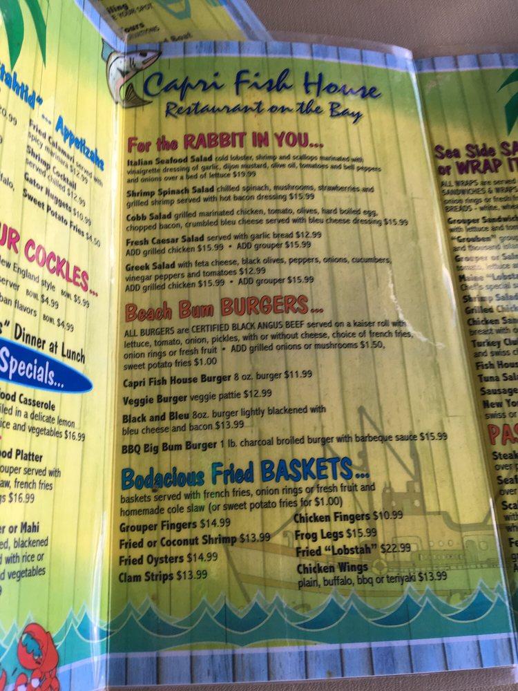 Menu at Capri Fish House restaurant, Marco Island, 203 Capri Blvd