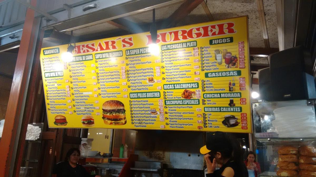Carta del restaurante Cesar's Burger, San Juan del Miraflores