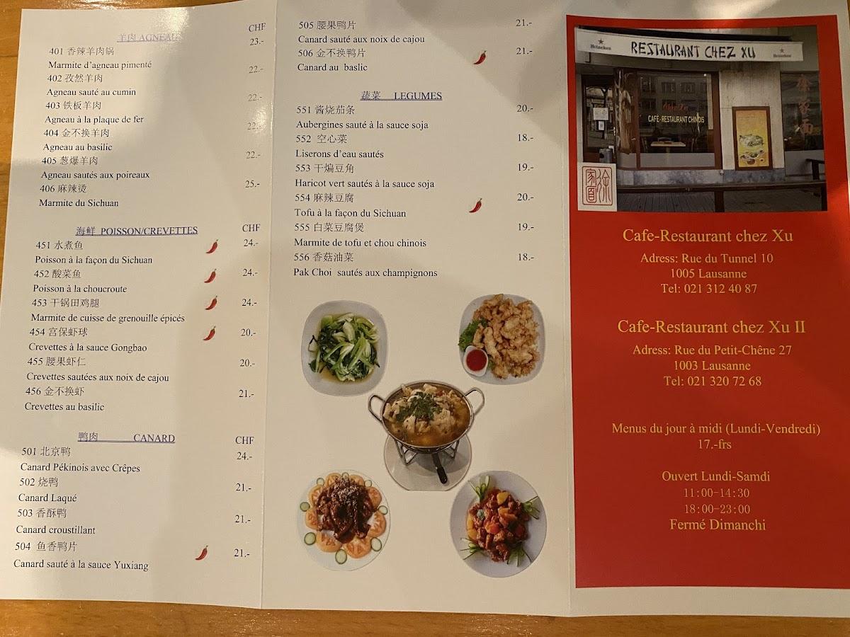 Menu at Chez Xu 1, Lausanne, Rue du Tunnel 10