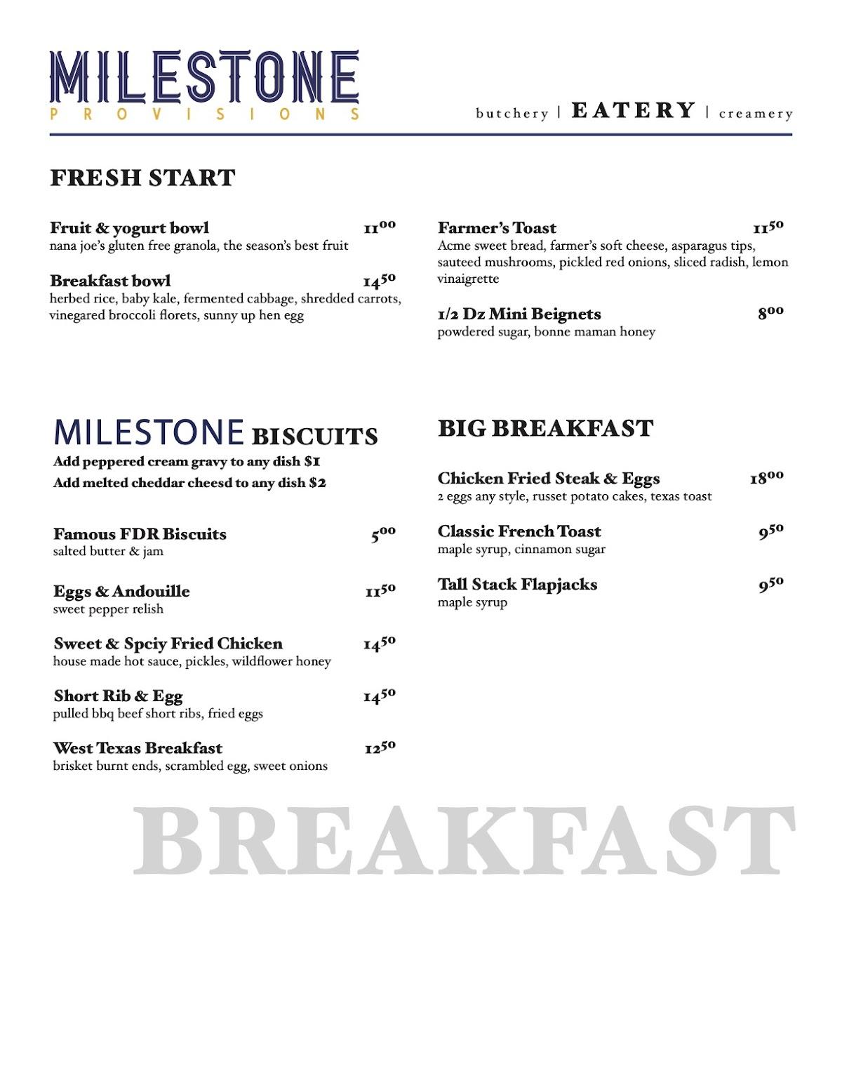 Menu at Milestone Provisions desserts, Napa