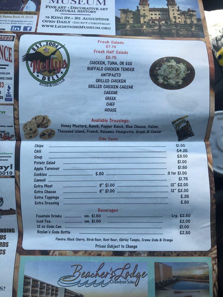 Menu at Nelly's Deli restaurant, Daytona Beach