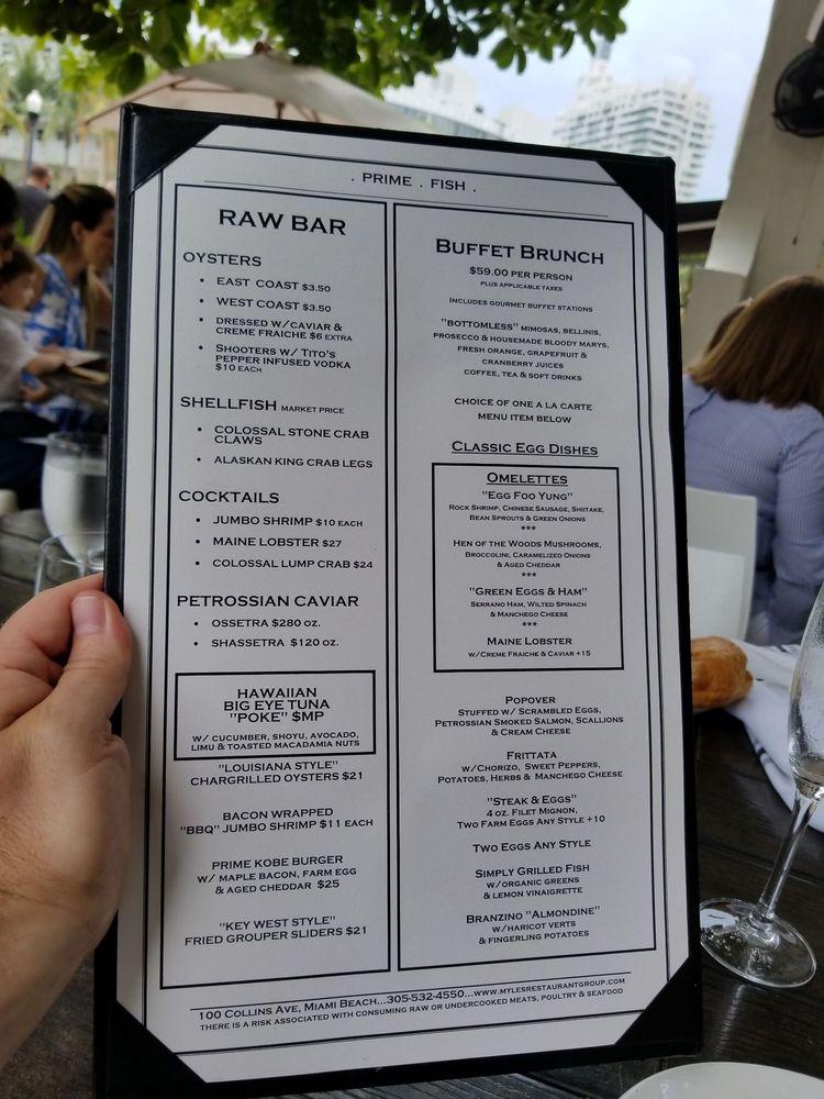 Menu at Prime Fish steakhouse, Miami Beach