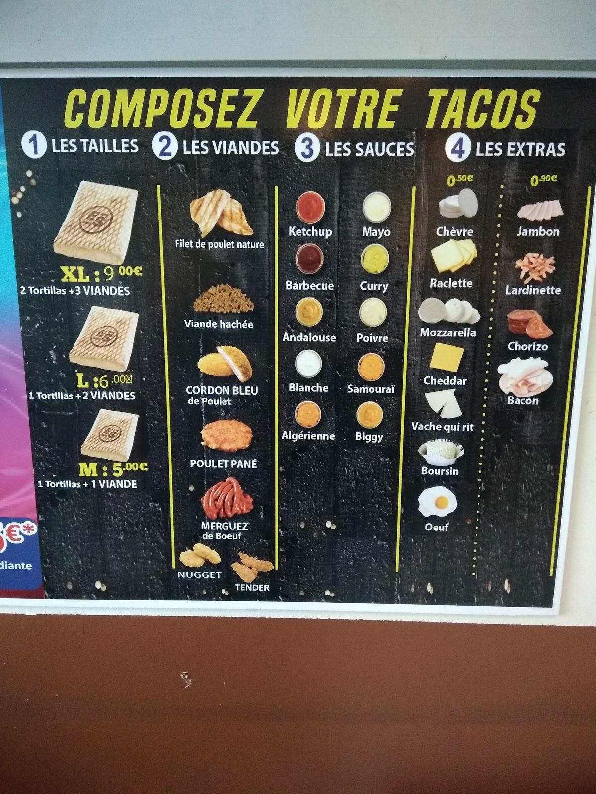 Menu at RFC restaurant, Sarcelles