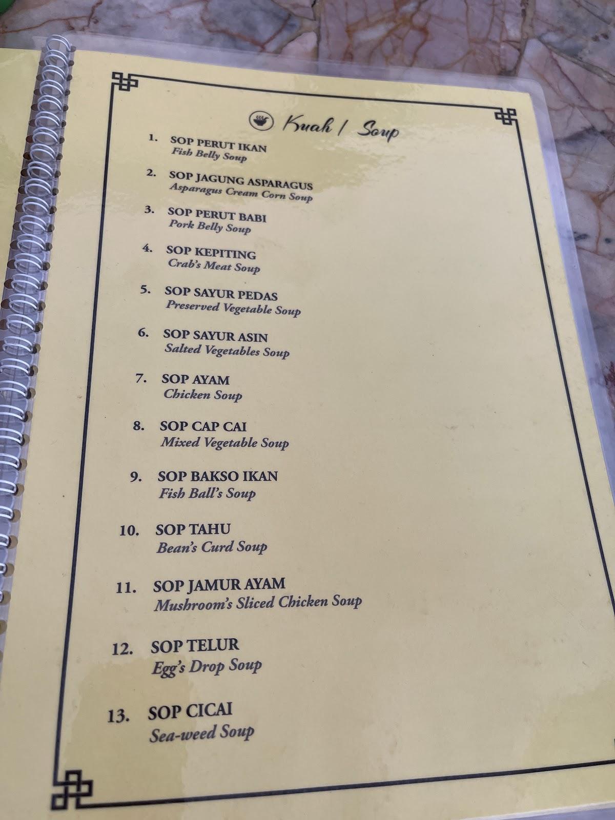 Carta de Restaurant Sehat, Parapat