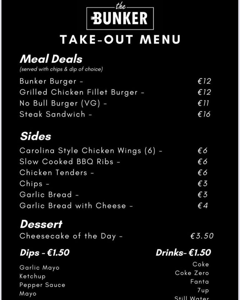 Menu at The Bunker -Irish Restaurant & Steakhouse, Clonmel