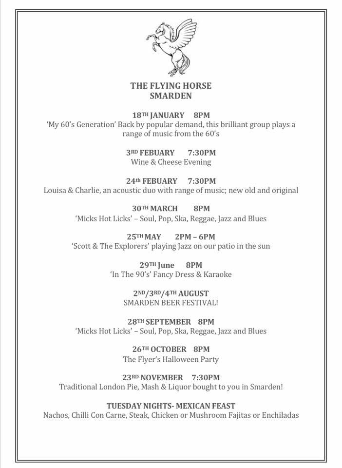 Menu at The Flying Horse pub & bar, Smarden, Cage Ln