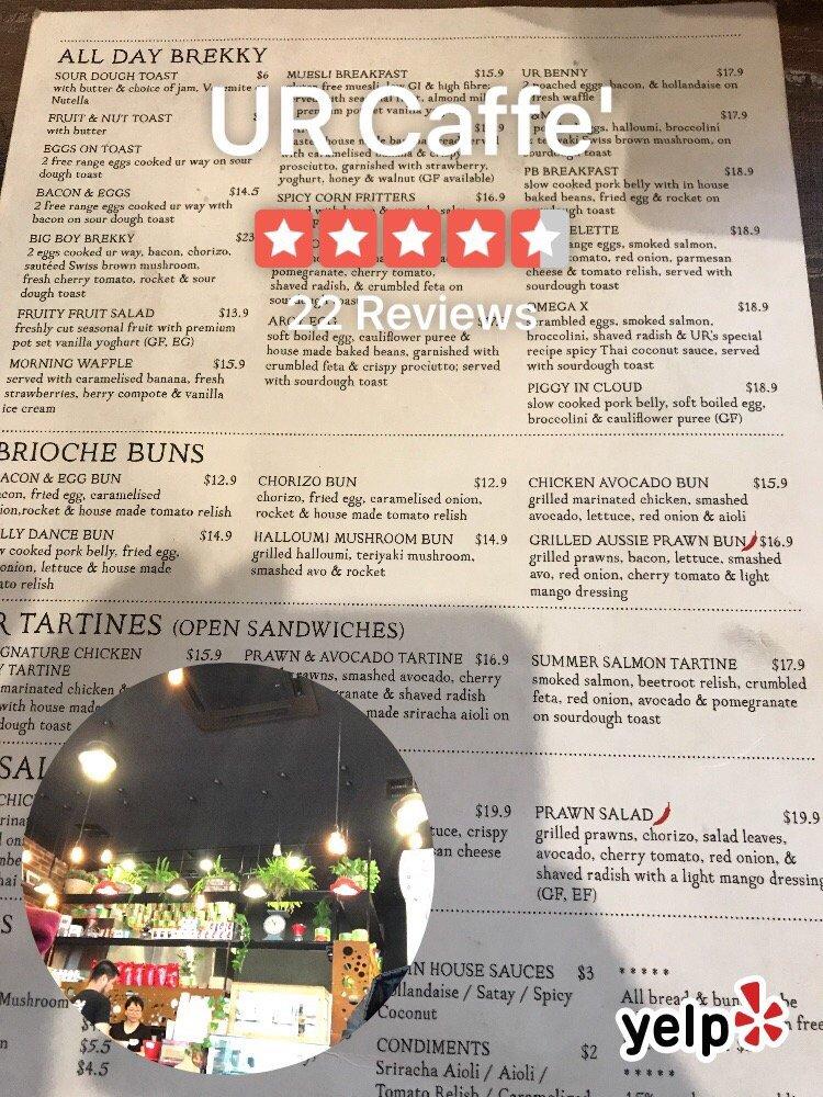 Menu at UR Caffe cafe, North Adelaide
