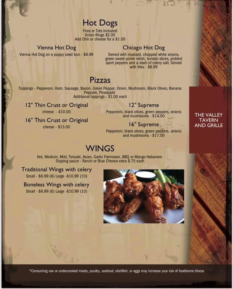 Menu at Valley Tavern and Grille pub & bar, Cullman