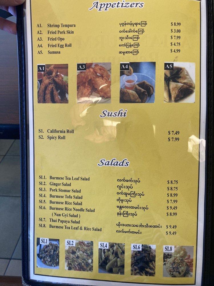 Menu at Asian Burmese Restaraunt restaurant, Omaha