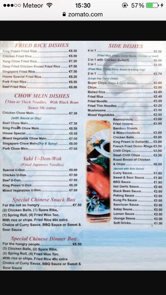 Menu at Green Cottage fast food, Dublin, Townyard House