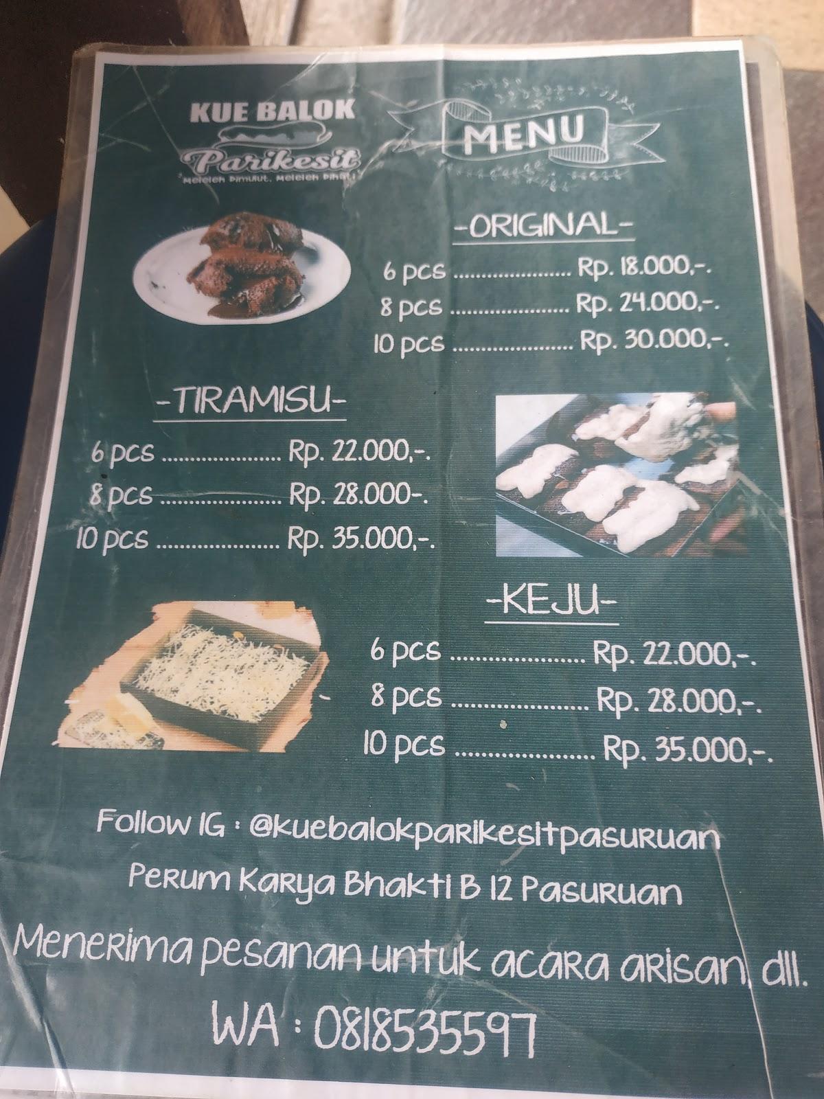 Menu at Kue Balok Parikesit Pasuruan dan Kopi Gezzit Pasuruan cafe ...